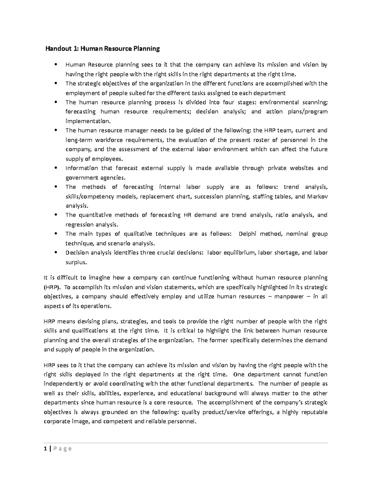 Handout-1-Human-Resource-Planning - Handout 1: Human Resource Planning ...