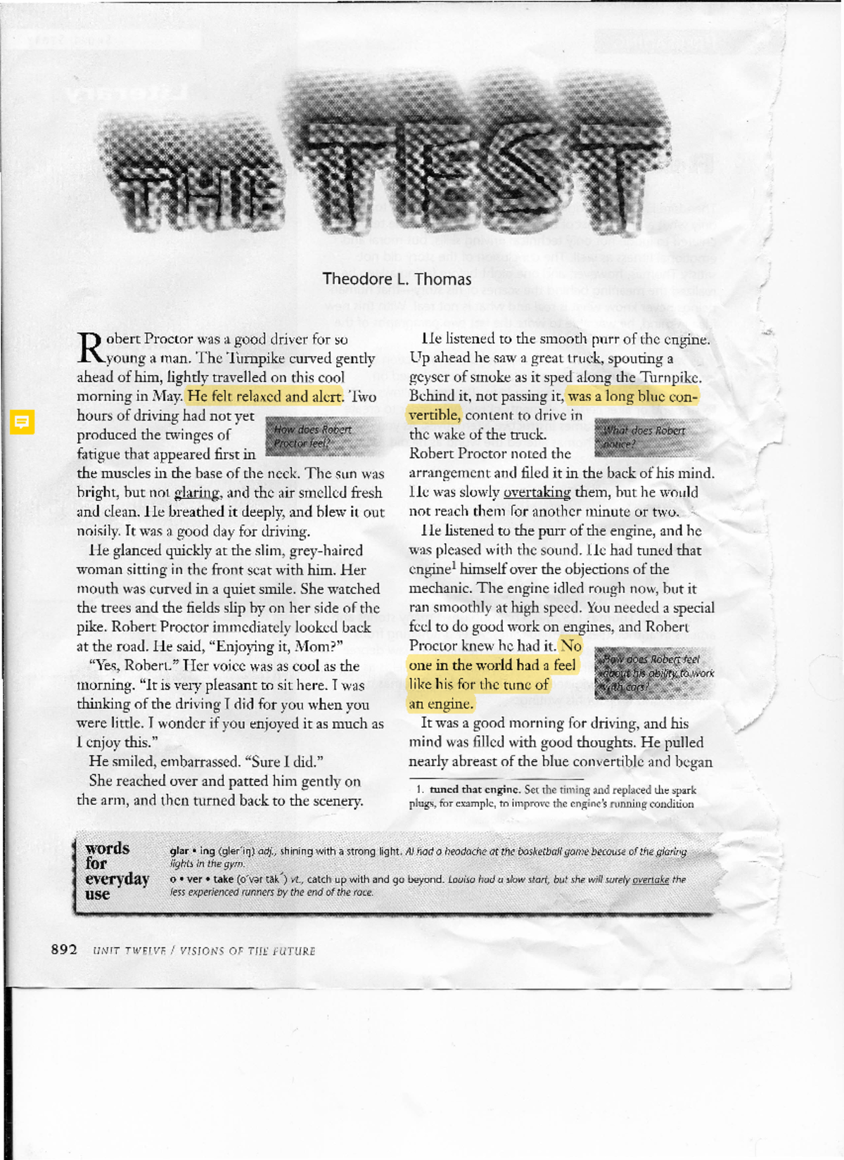 The Test Storyand Questions - Theodore L. Thomas R obert Proctor was a ...