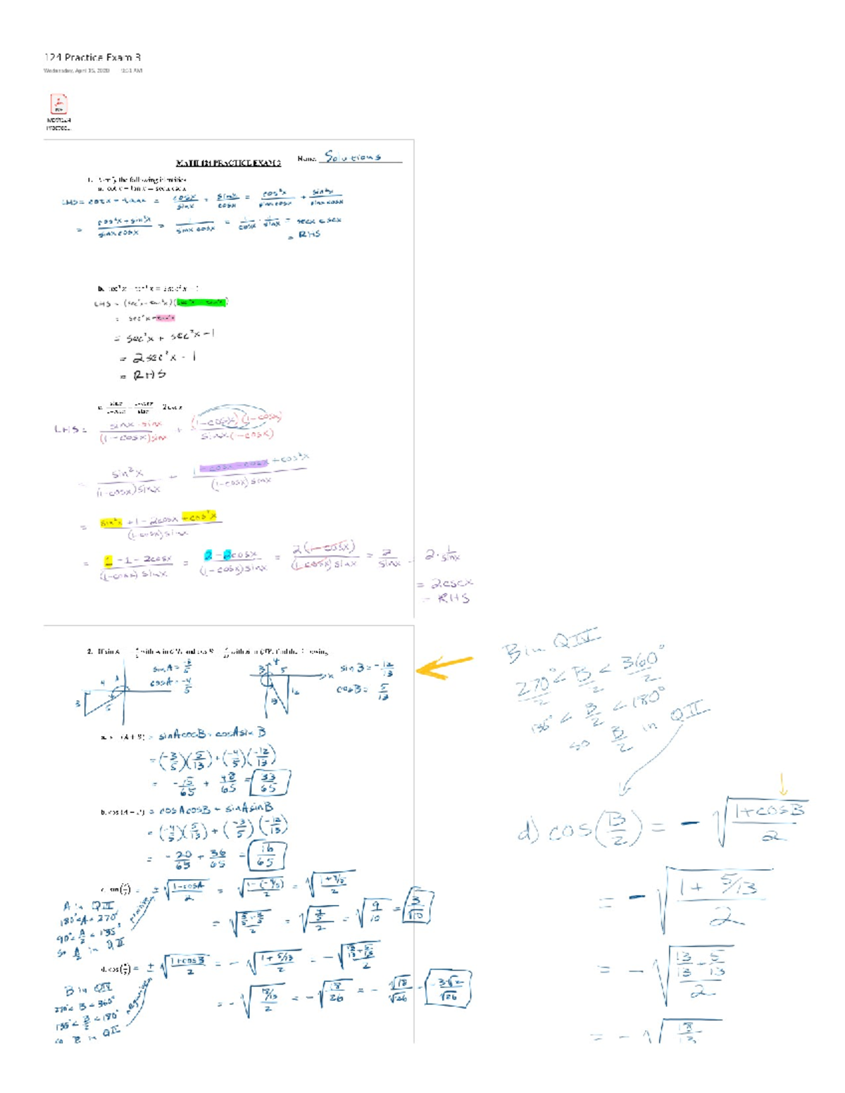 Math 124 Practice Exam 3 Solutions - MATH 124 - Studocu