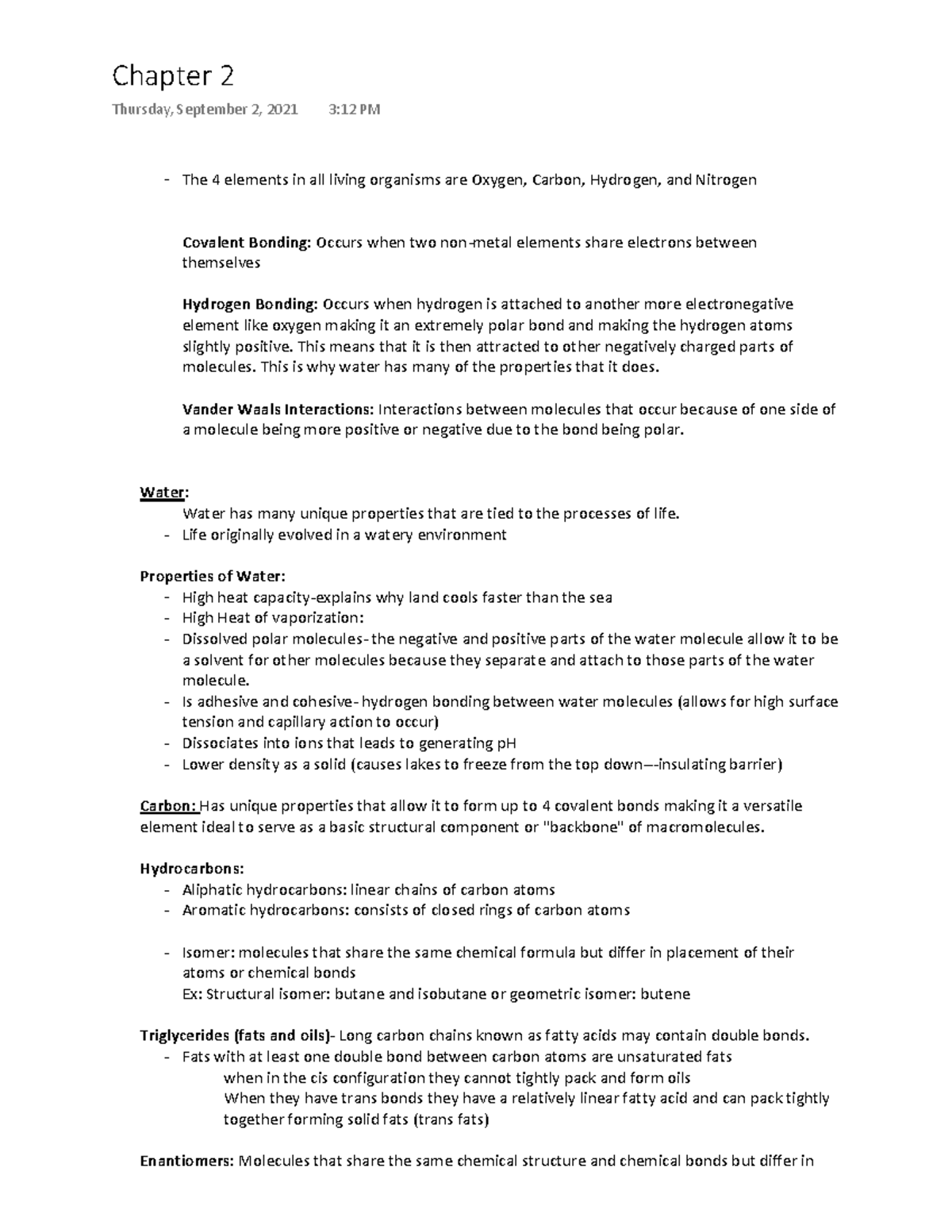 Biology 111 Chapter 2 textbook notes - BIOL 111 - TAMU - Studocu