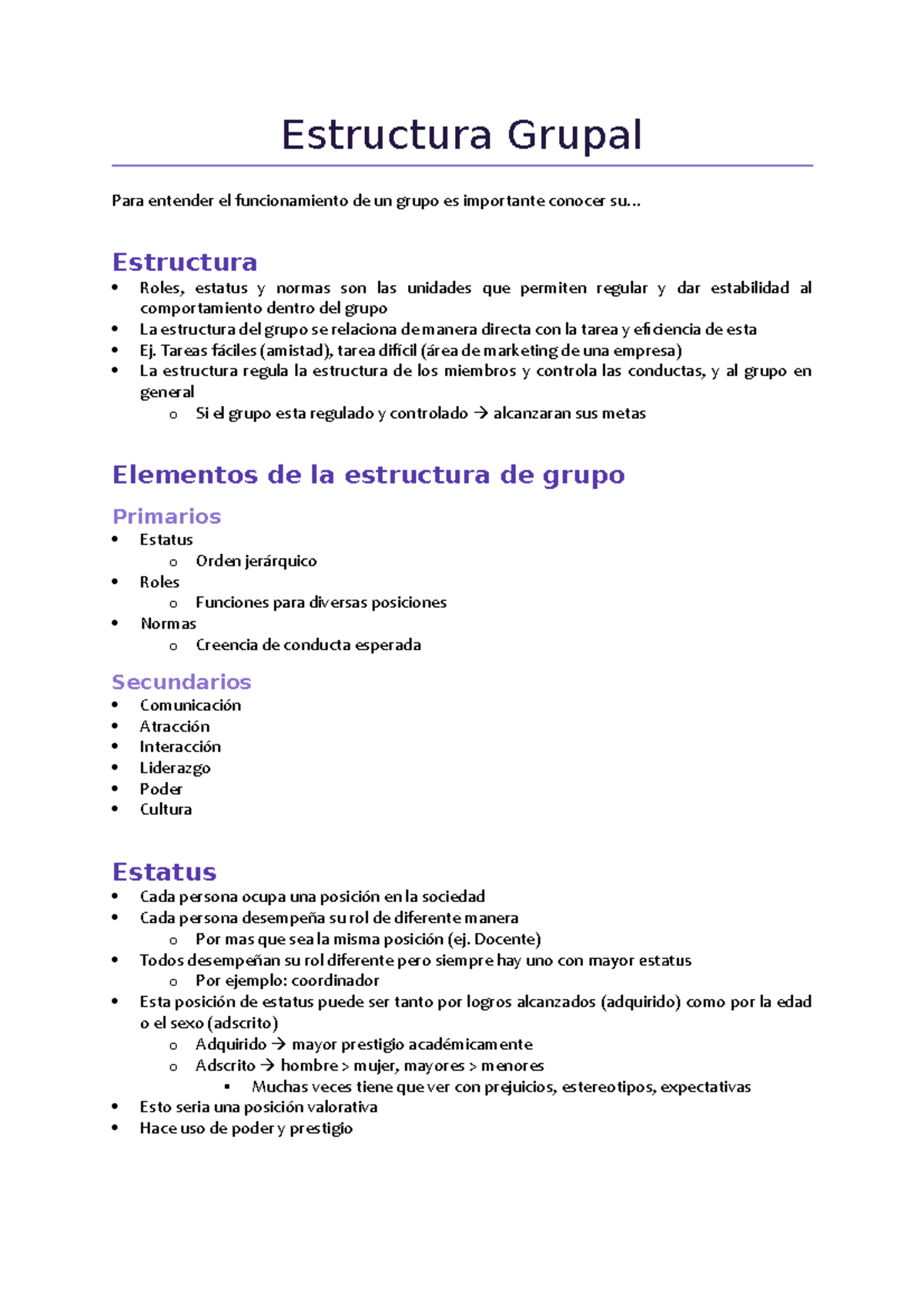 Estructura Grupal - Tareas (amistad), tarea de marketing de una empresa) La estructura regula la ...