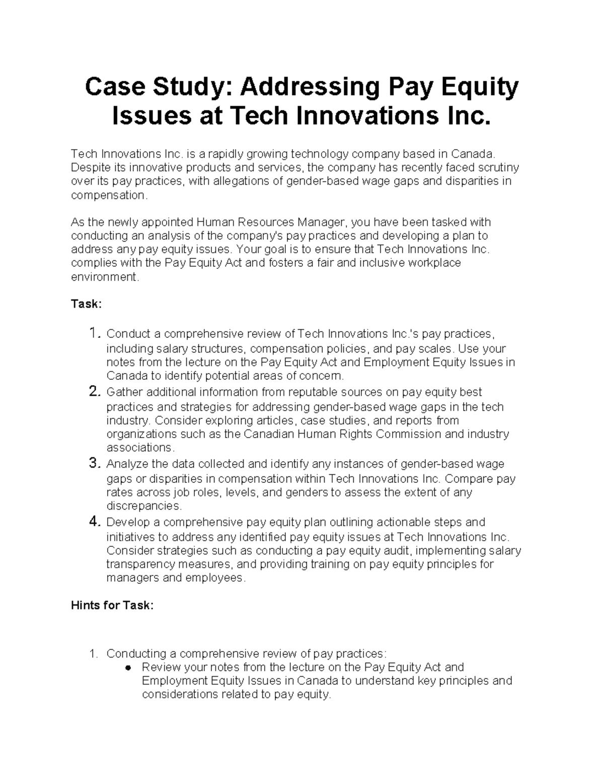 Case Study Addressing Pay Equity Issues at Tech Innovations Inc - Tech ...