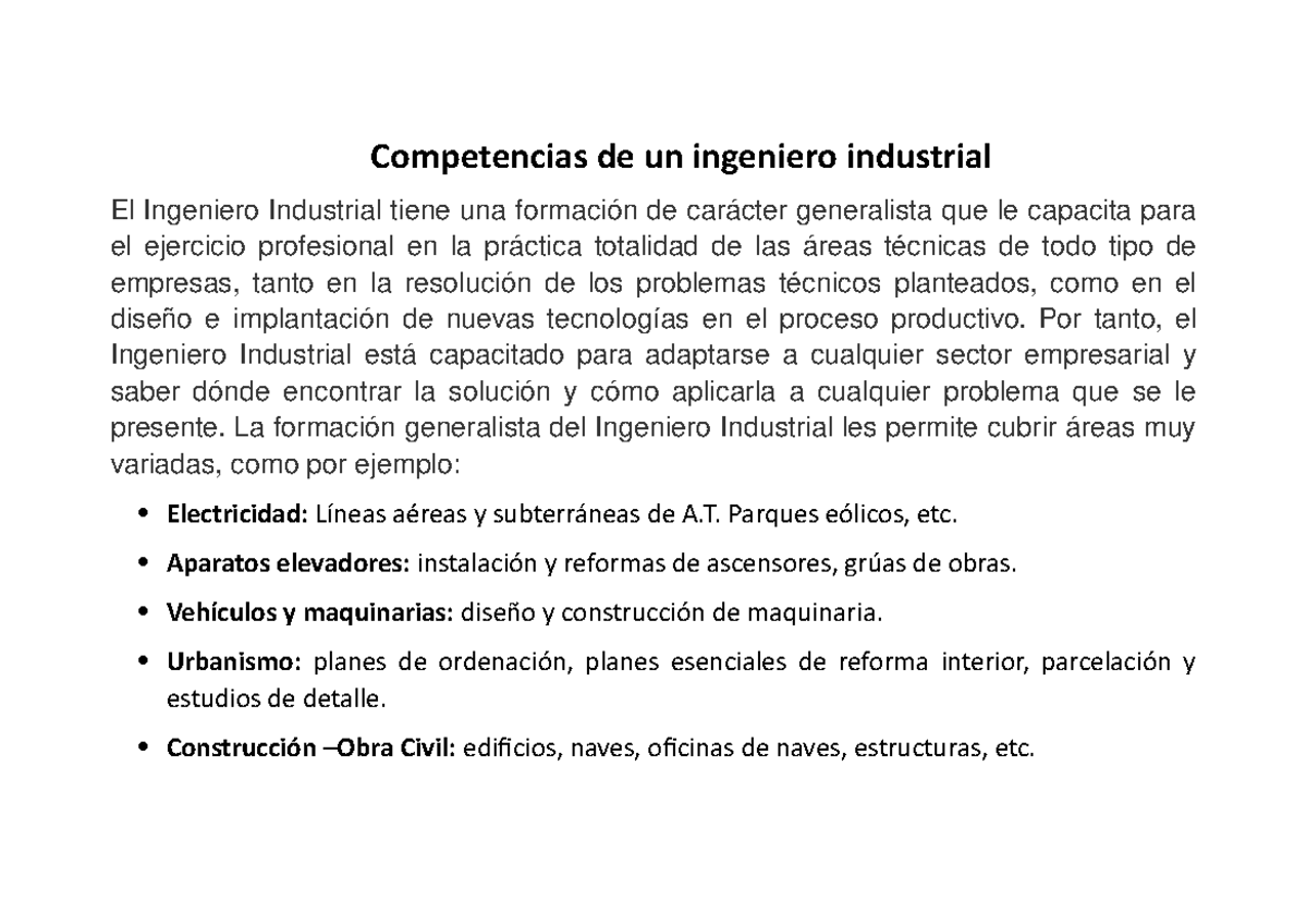 Competencias de un ingeniero industrial - Por tanto, el Ingeniero ...