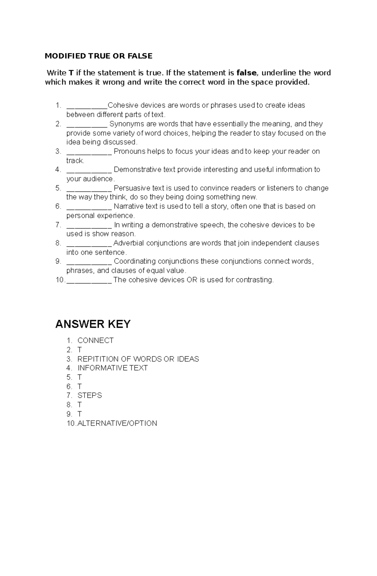 Grade-8-TQ - Content - MODIFIED TRUE OR FALSE Write T if the statement ...