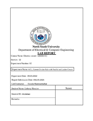 Lab-2 Series and Parallel Networks - Lab # 2: Series and Parallel Networks A. Objectives Learn ...