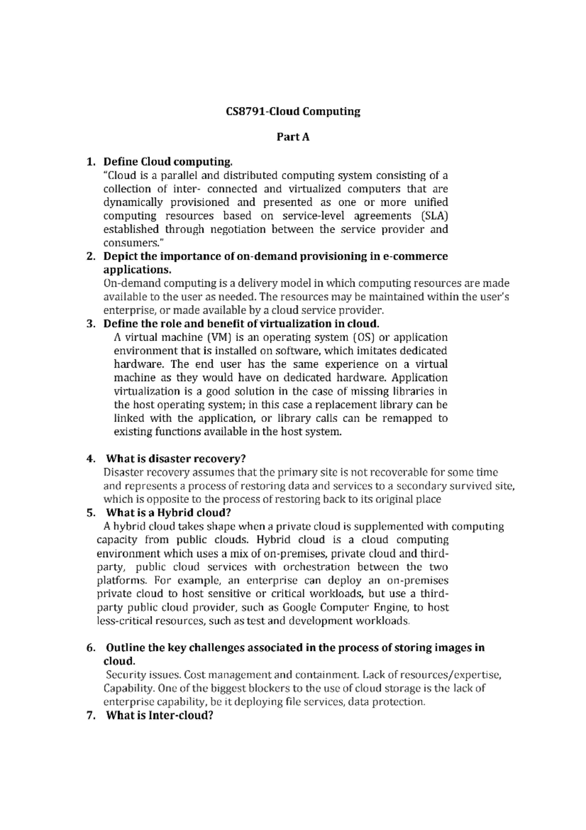Cloud Computing 2 Marks Computing Part A 1 Define Cloud Computing Is A Parallel And