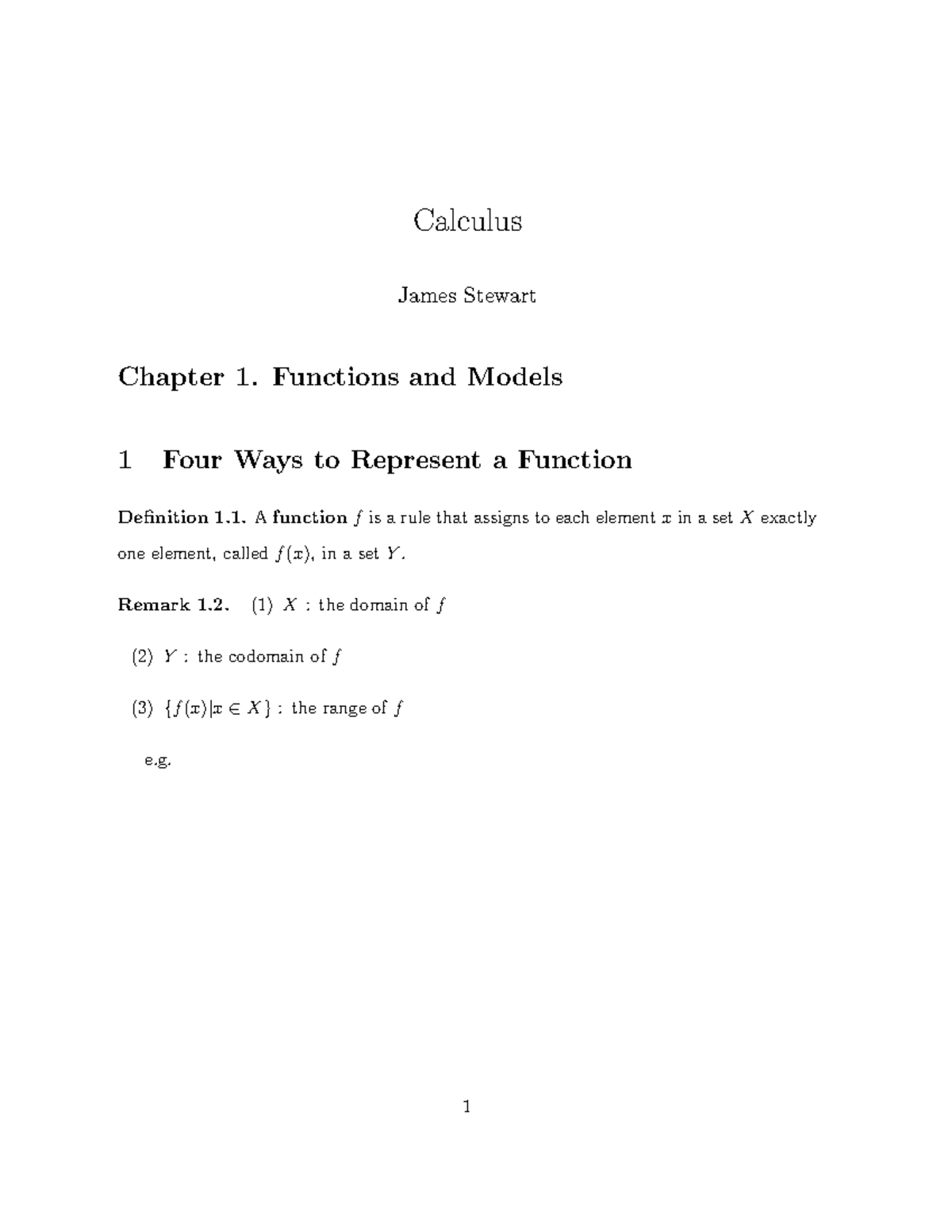 Calculus 1 chap1 - Calculus James Stewart Chapter 1. Functions and Models 1 Four Ways to ...