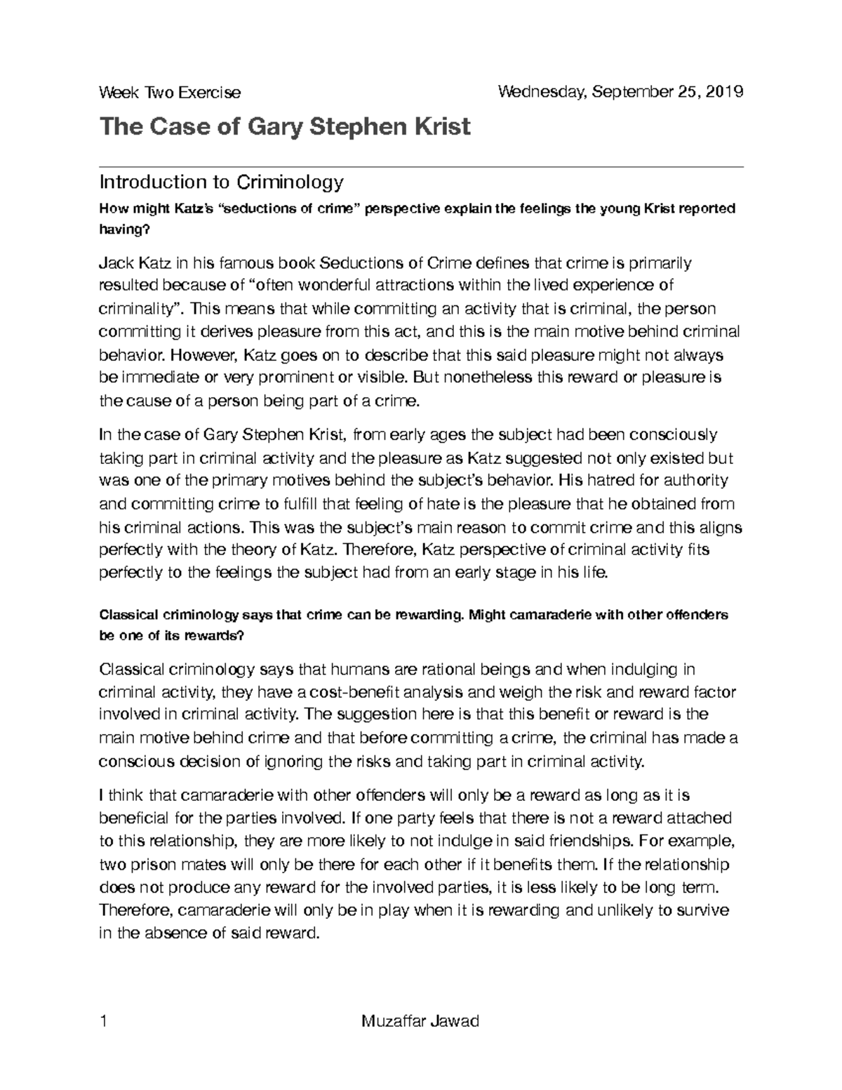 Week Two - e Exercise - The Case of Gary Stephen Krist - CJ 112 ...