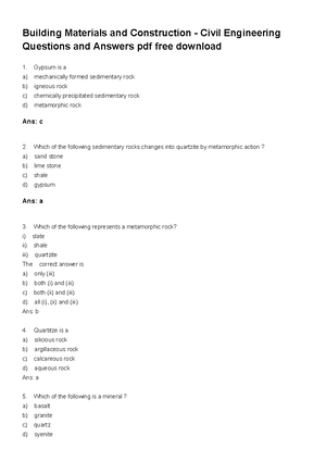 Building Materials full - ntal Engineering Objective Questions - Set 09 ...