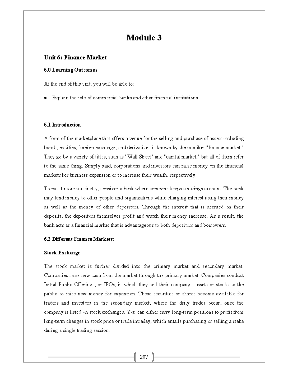 Business, Society and Law Module 3 - Module 3 Unit 6: Finance Market 6 ...