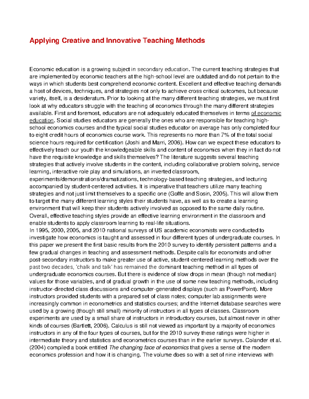 Applying Creative and Innovative Teaching Methods - The current ...