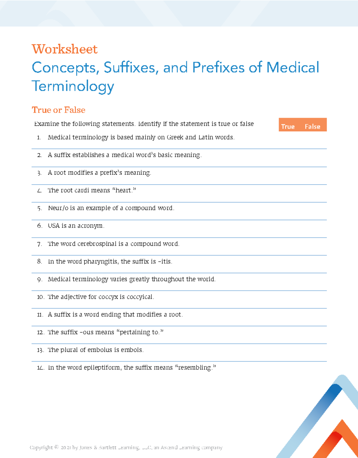 NHA Med Term Worksheet Concepts - Copyright © 2021 by Jones & Bartlett ...