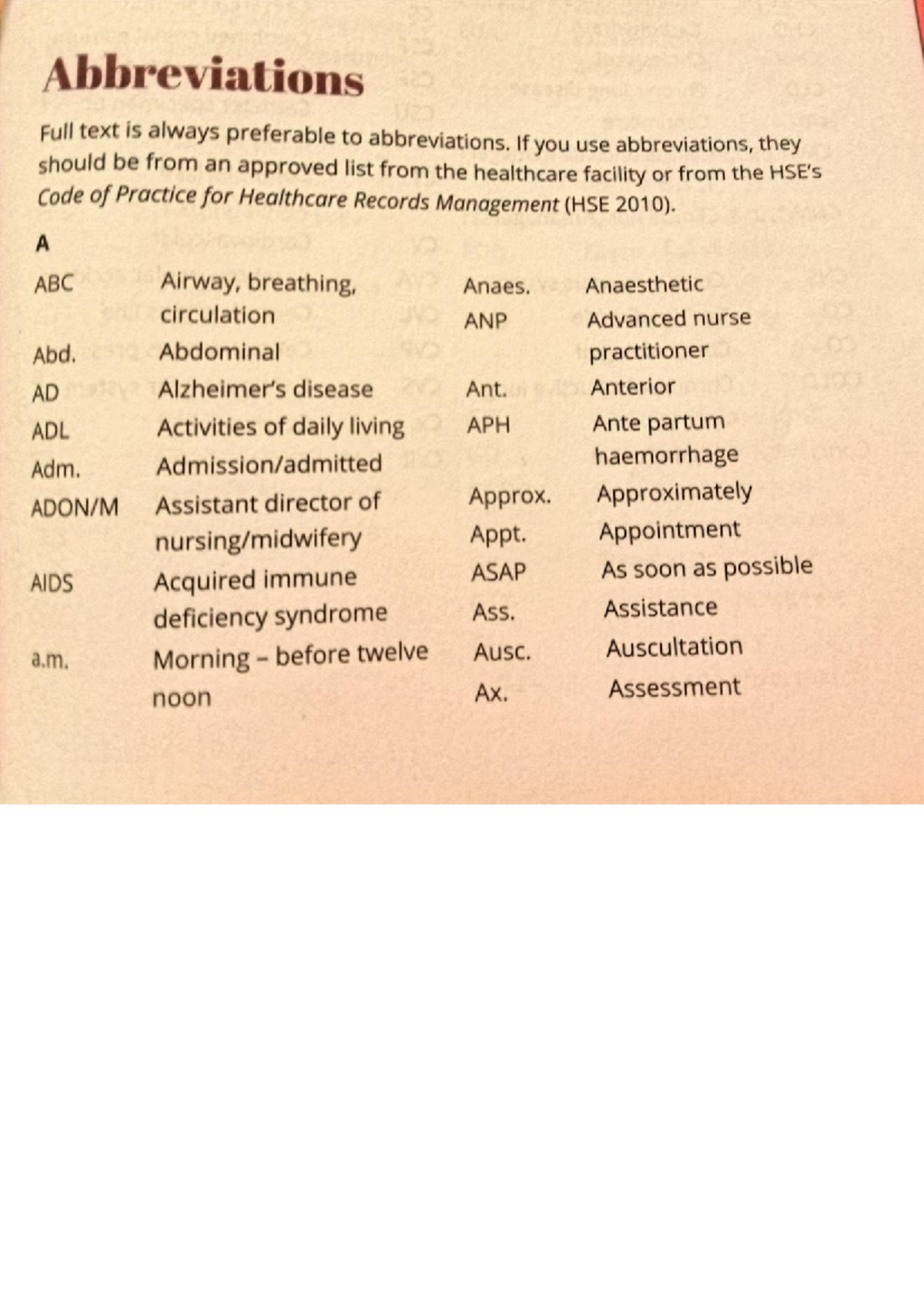 Abbreviations List - Abbreviation list for healthcare exam - Nursing ...
