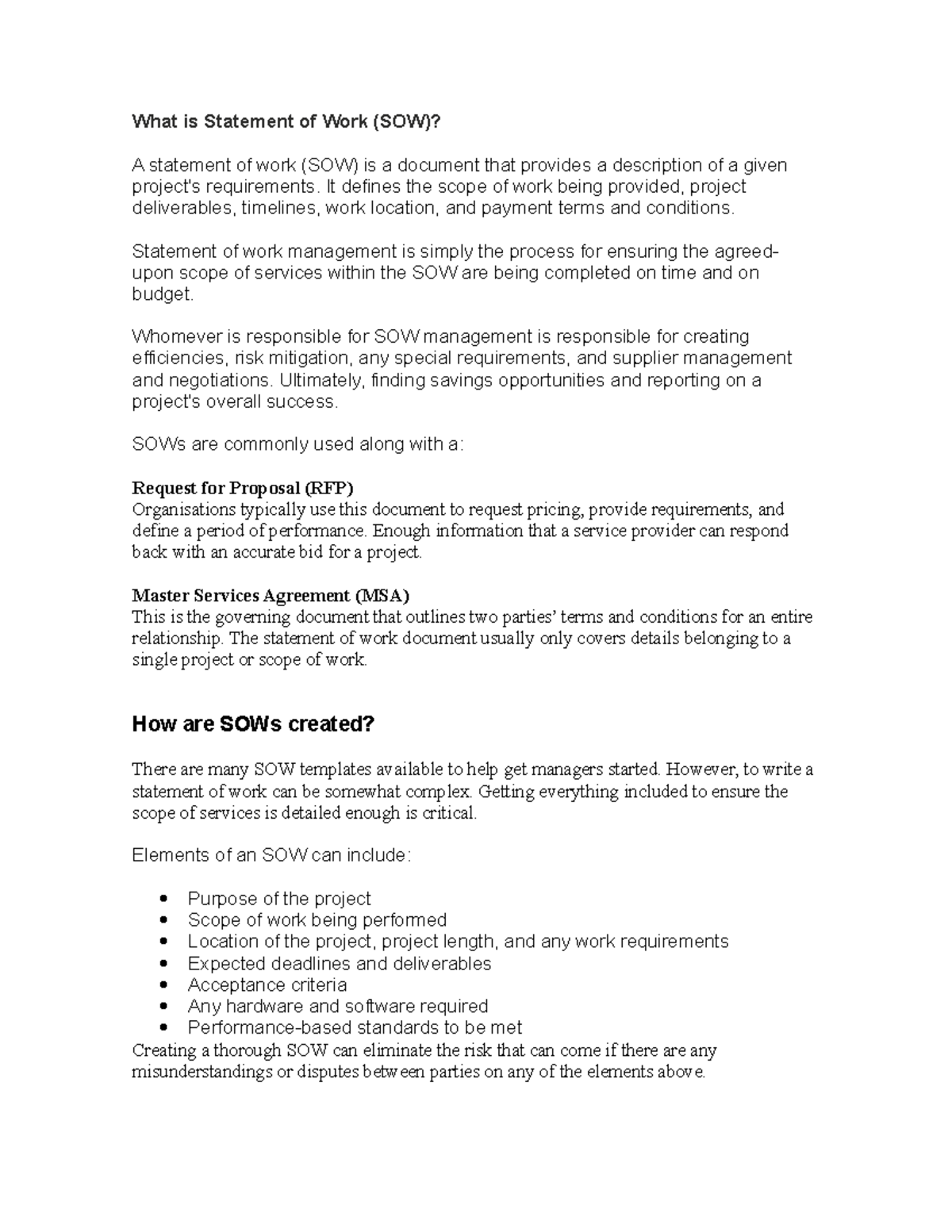 What is Statement of Work - It defines the scope of work being provided ...