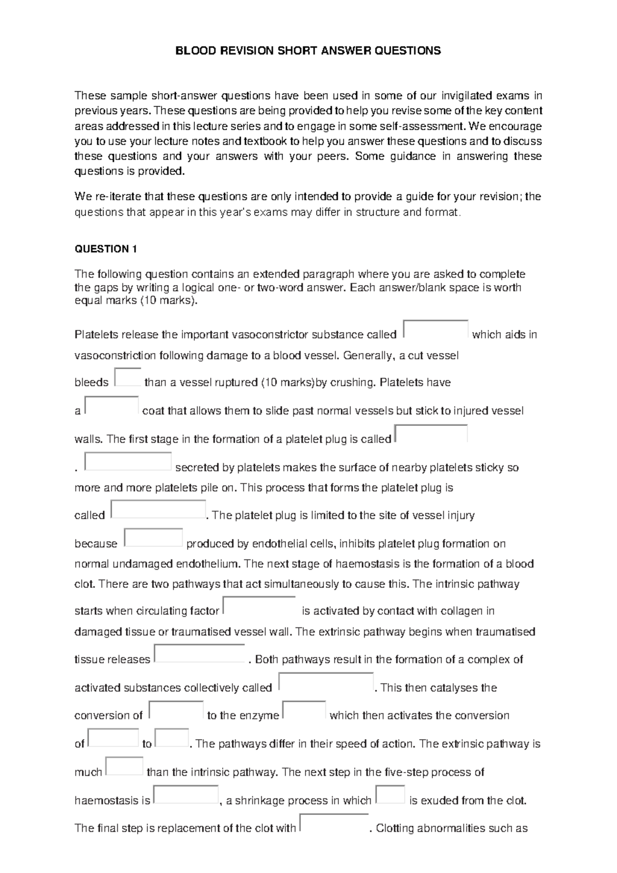 Blood SAQs 2024 with answers - BLOOD REVISION SHORT ANSWER QUESTIONS ...