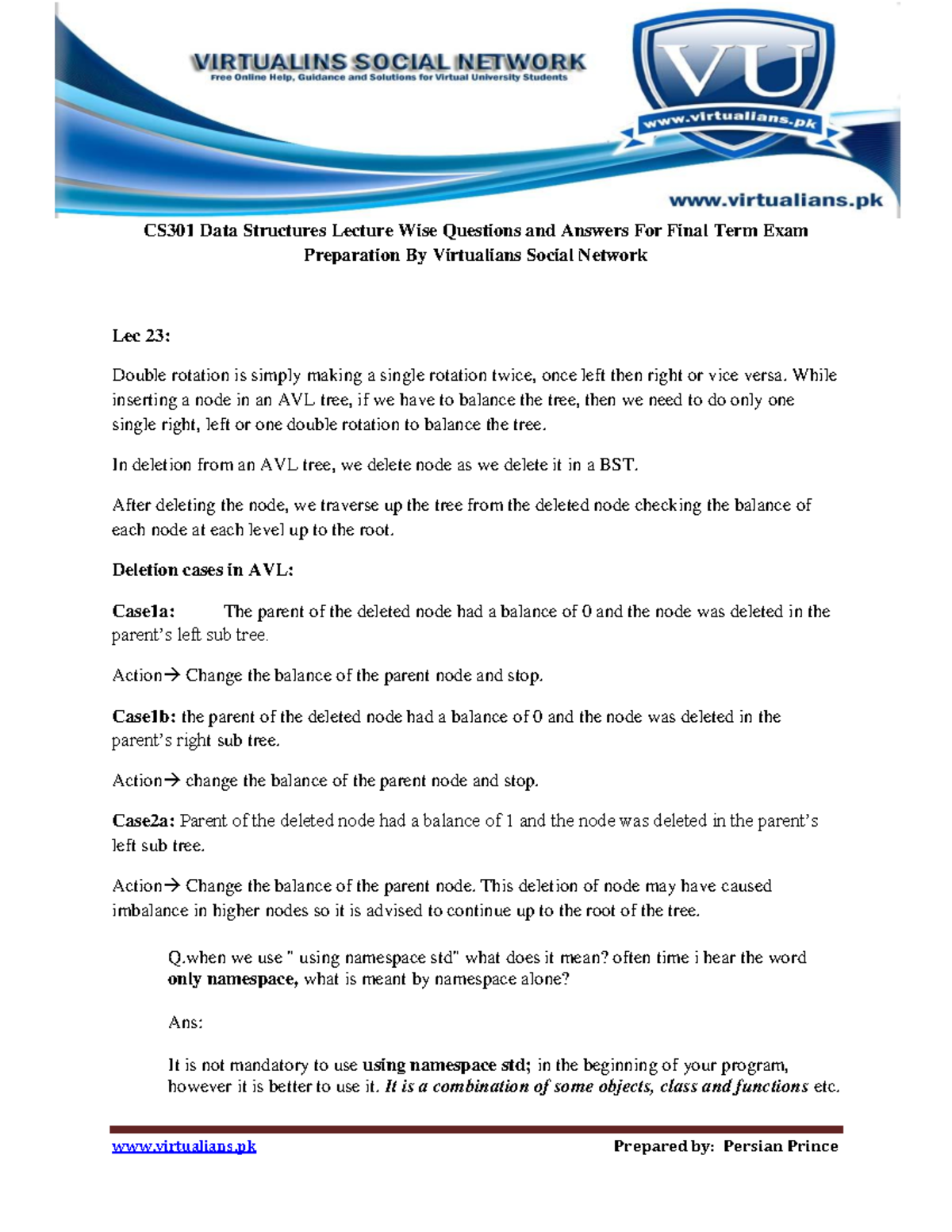 CS301 Short Notes (VUAnswer - Virtualins .pk Prepared by Imran Baloch ...