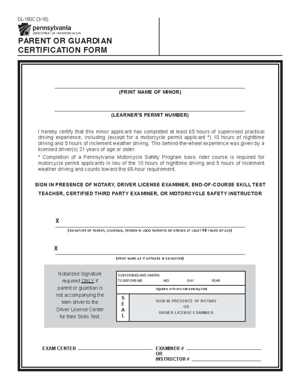 DL-180C - for class - (PRINT NAME OF MINOR) (LEARNER'S PERMIT NUMBER) I ...