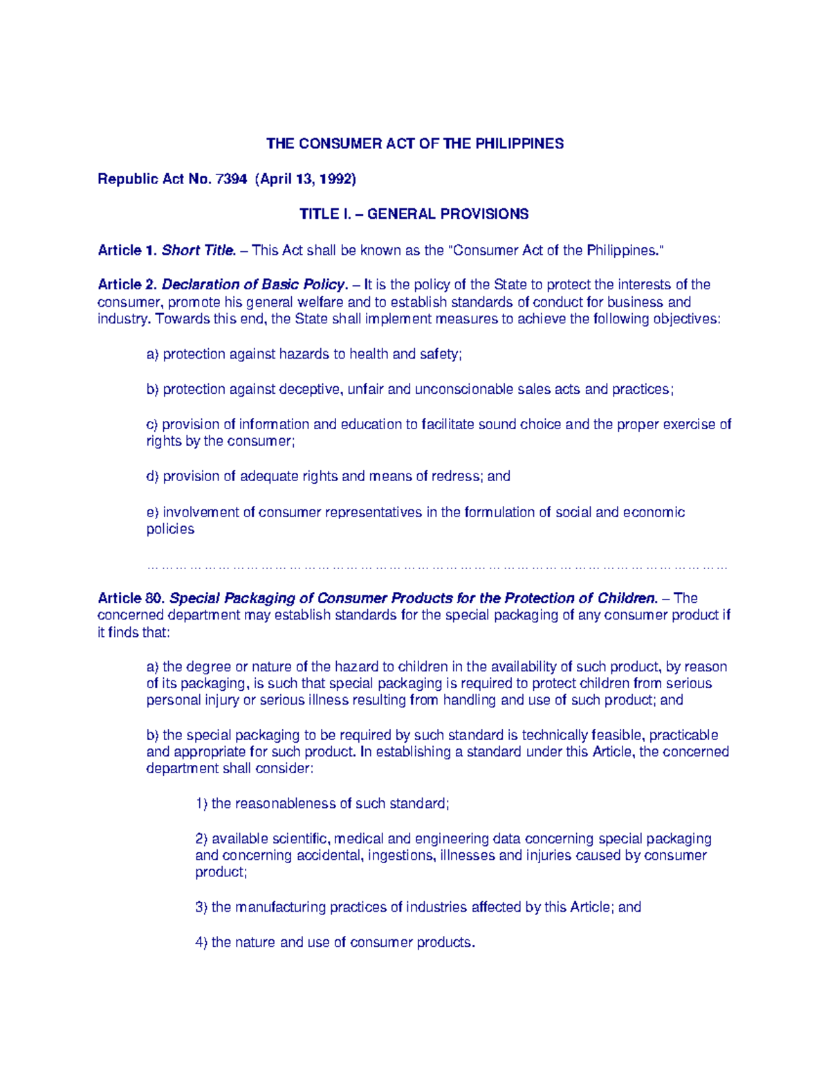 Consumer Act of the Philippines - The Price Tag Act - THE CONSUMER ACT ...