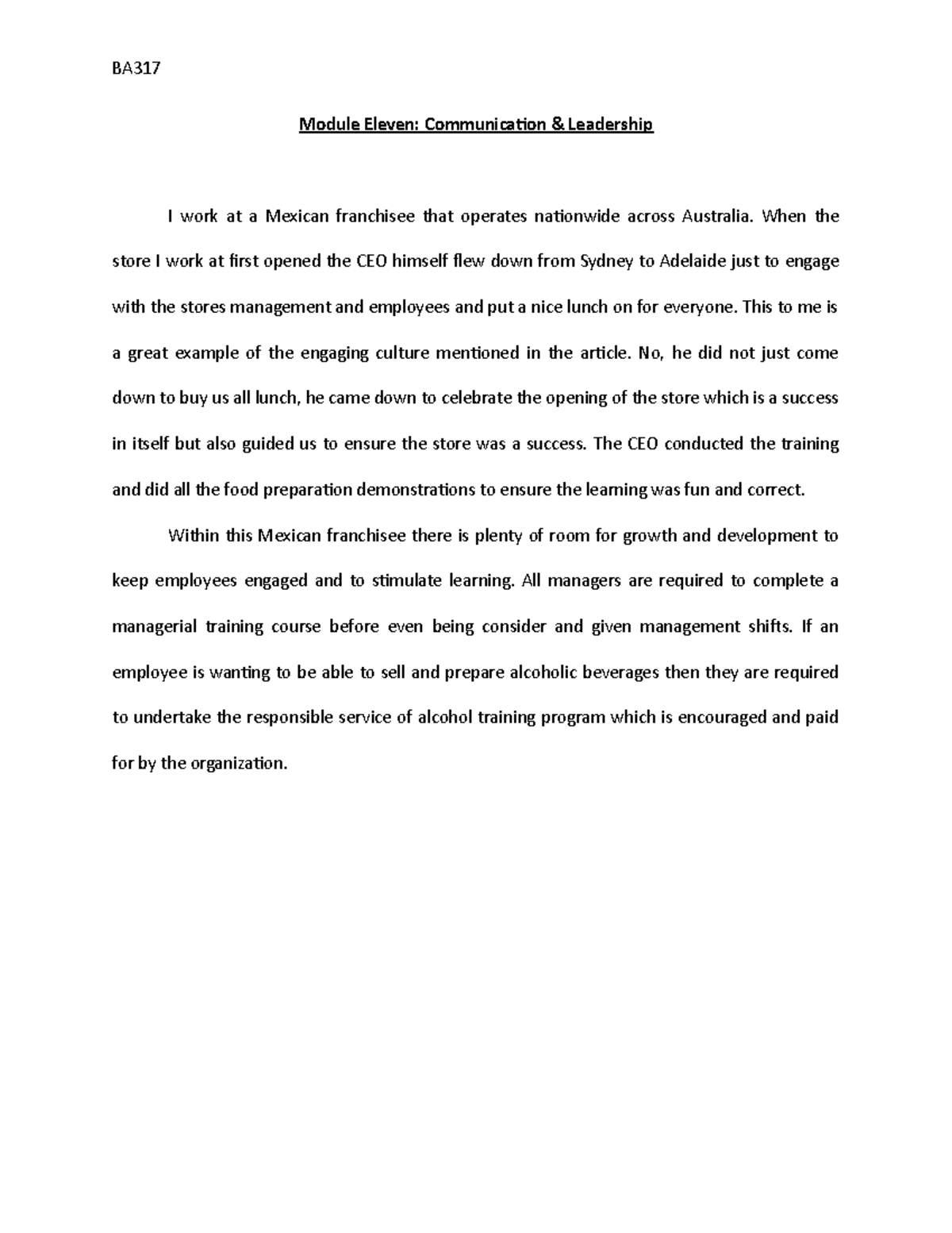 Module Eleven Assignment - BA Module Eleven: Communication & Leadership ...