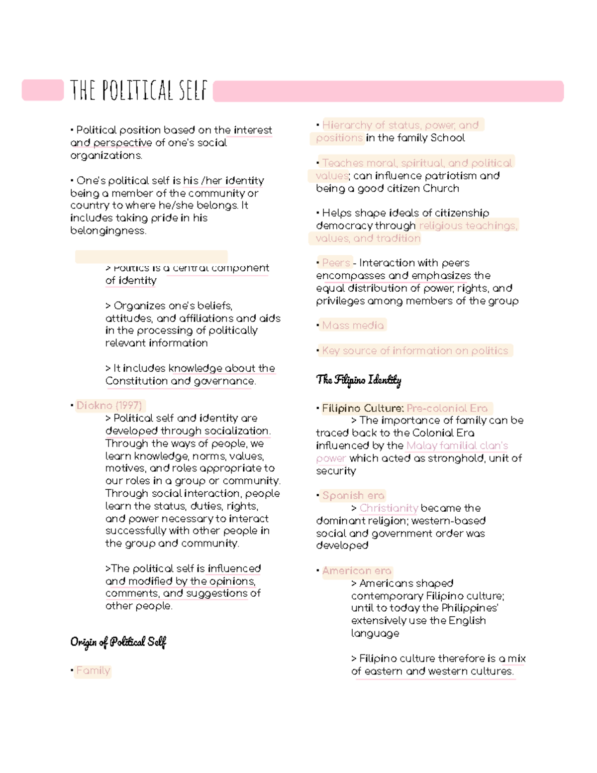 UTS- Political - the political self Political position based on the ...