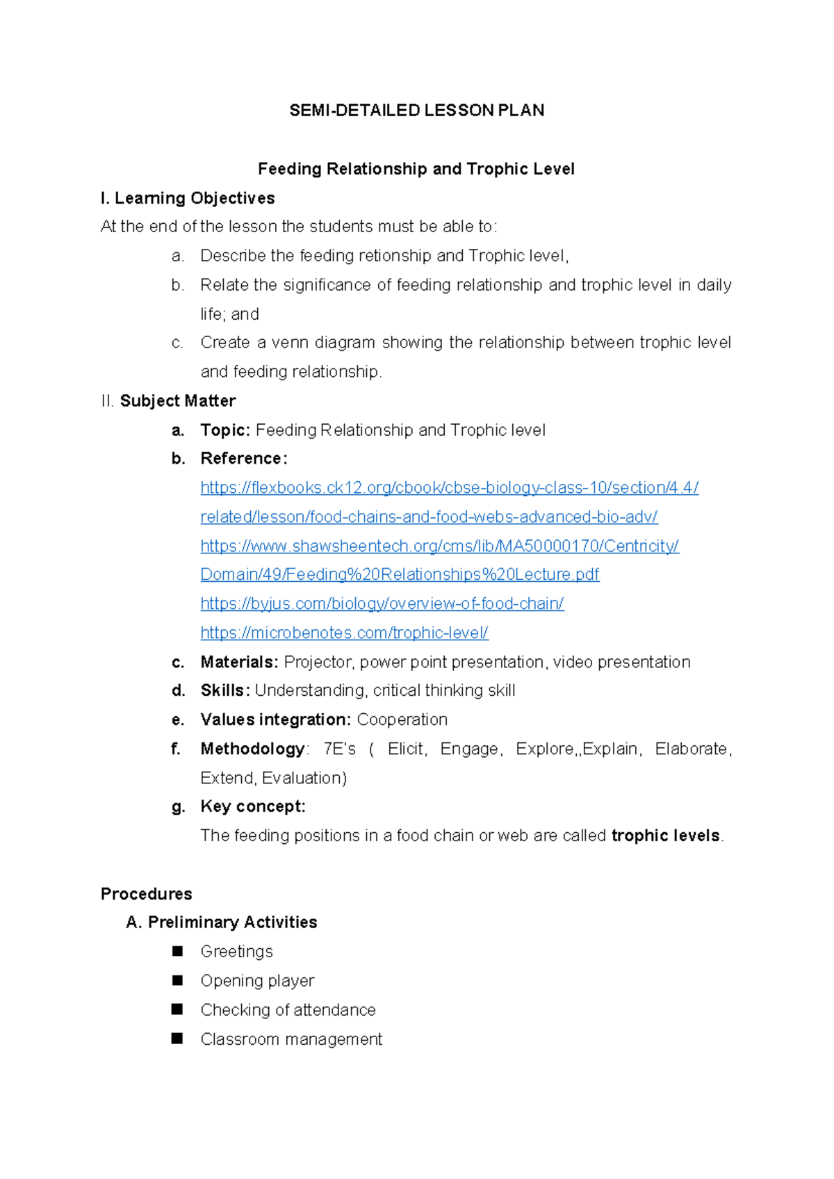 LP Feeding relationship and Tropic level - SEMI-DETAILED LESSON PLAN ...