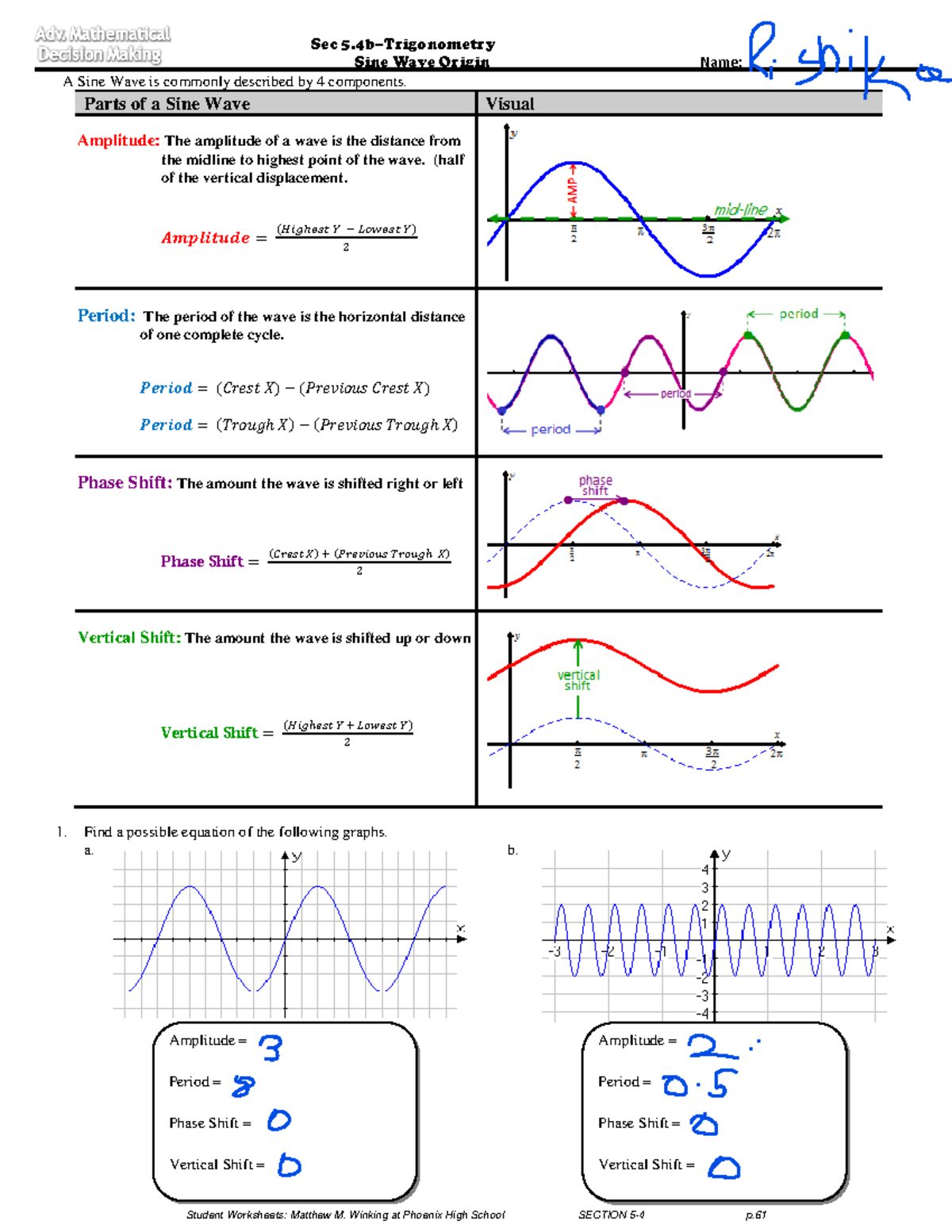 Sine Wave Origin worksheet - ####### Student Worksheets: Matthew M ...