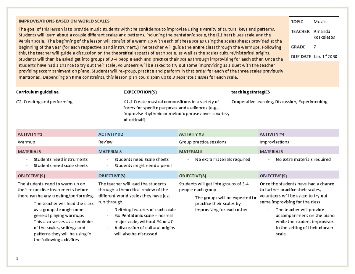 Grade 7 - World Scale Improv - IMPROVISATIONS BASED ON WORLD SCALES The ...