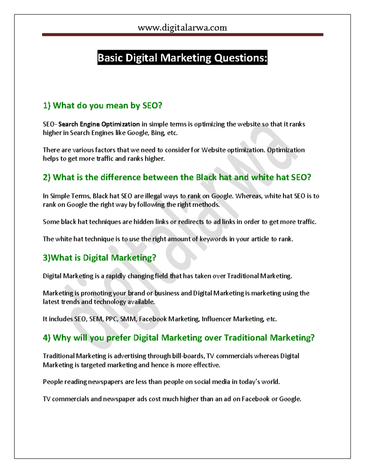 Digital Marketing Interview Questions Answers - Basic Digital Marketing ...