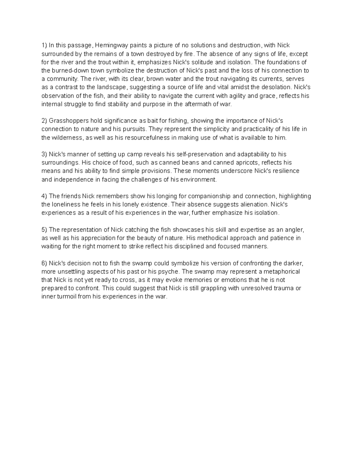 Big Two Hearted River - Assignments - In this passage, Hemingway paints ...