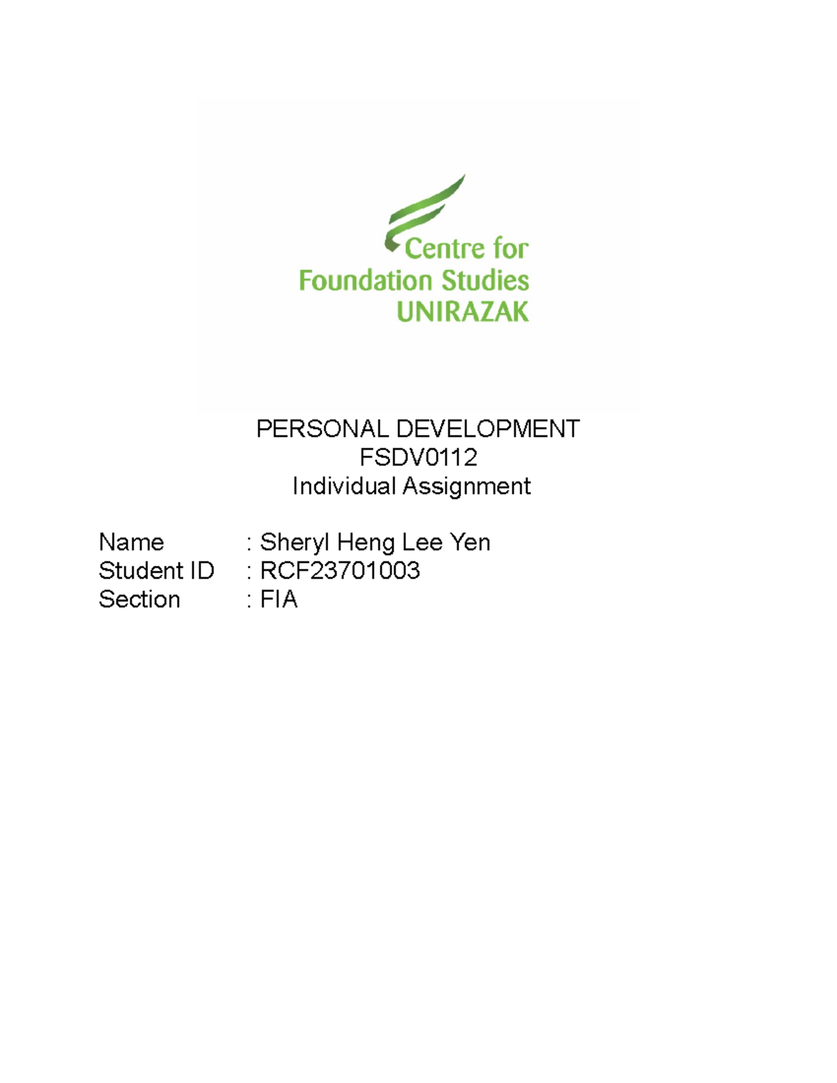 SWOT Assignment Personal Development - PERSONAL DEVELOPMENT FSDV ...