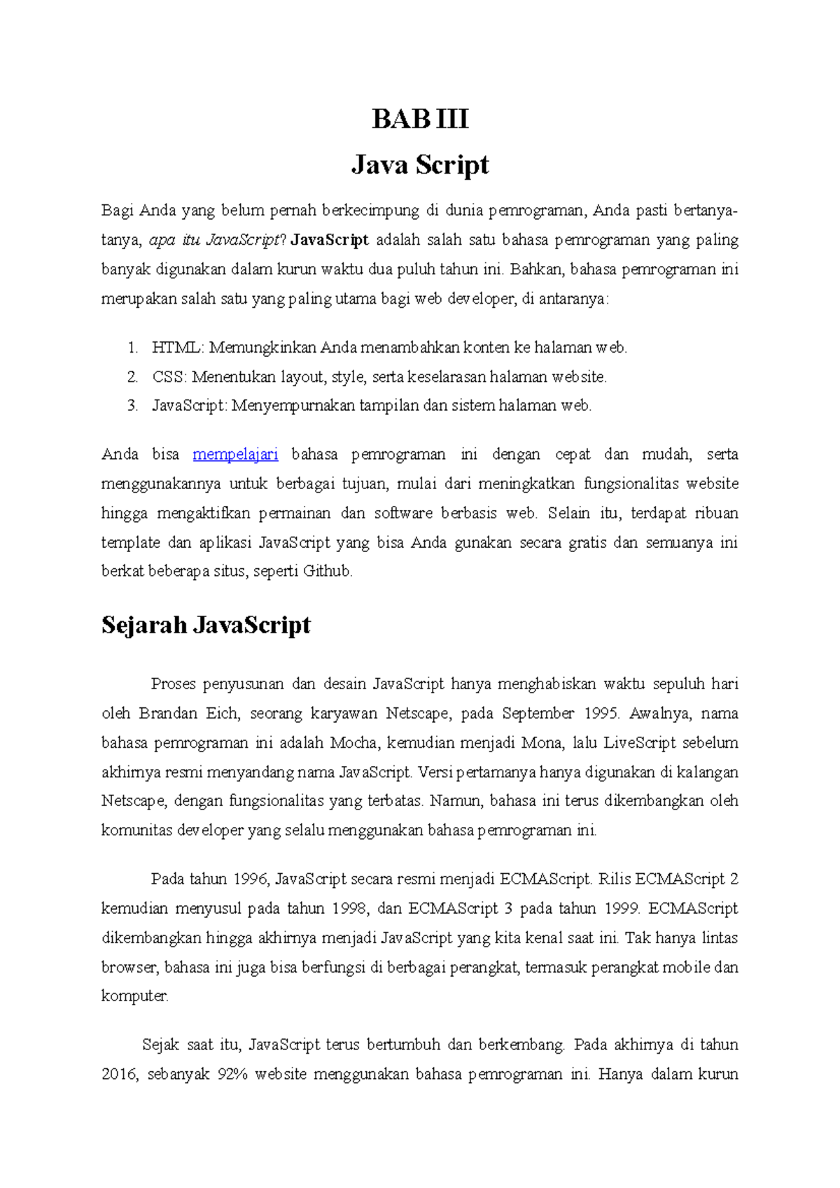 Java Script Pemrograman Web Bab Iii Java Script Bagi Anda Yang Belum Pernah Berkecimpung Di