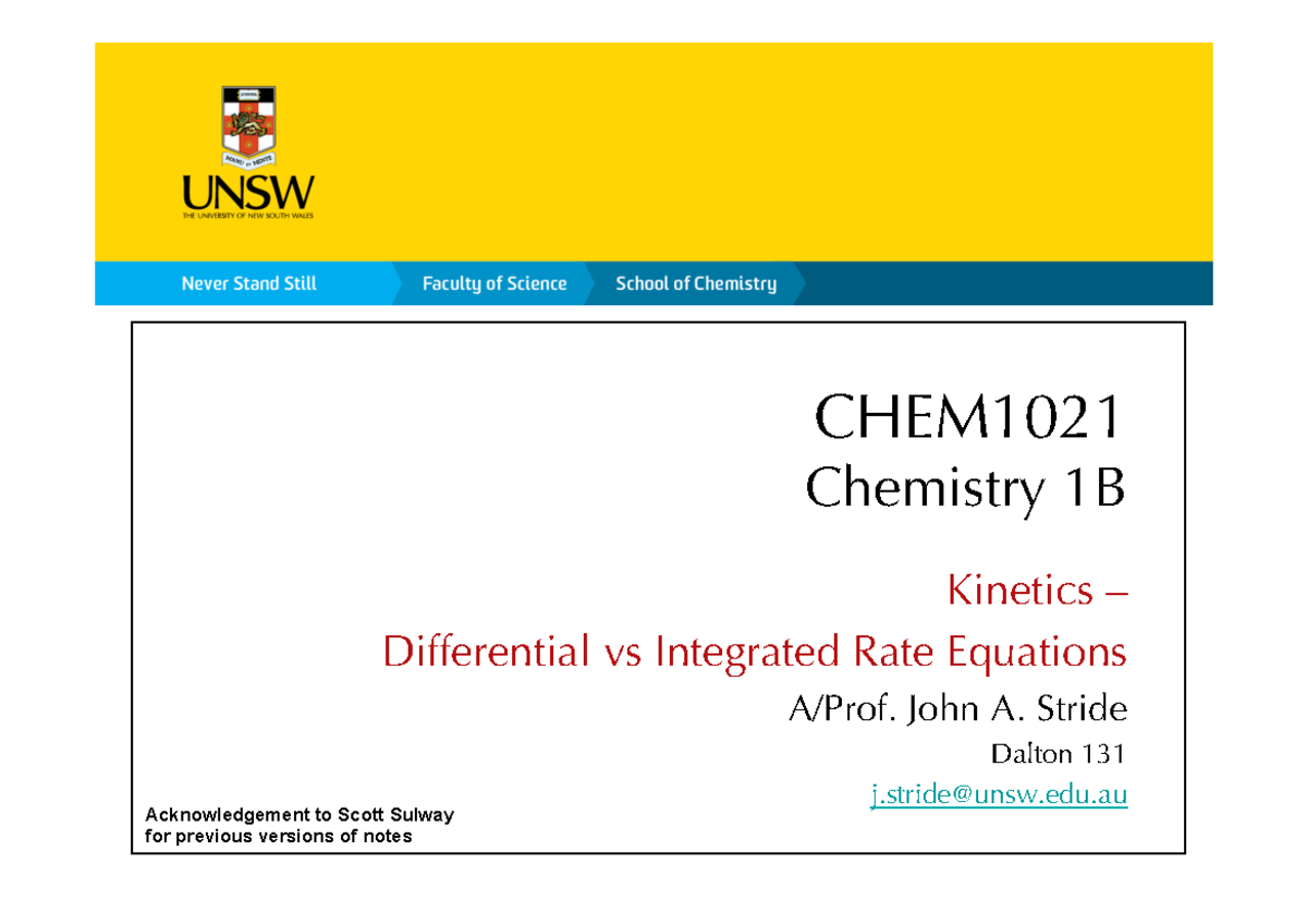 1021 L13 - Kinetics - Differential vs integrated rate equations stu - CHEM1021 Chemistry 1B ...