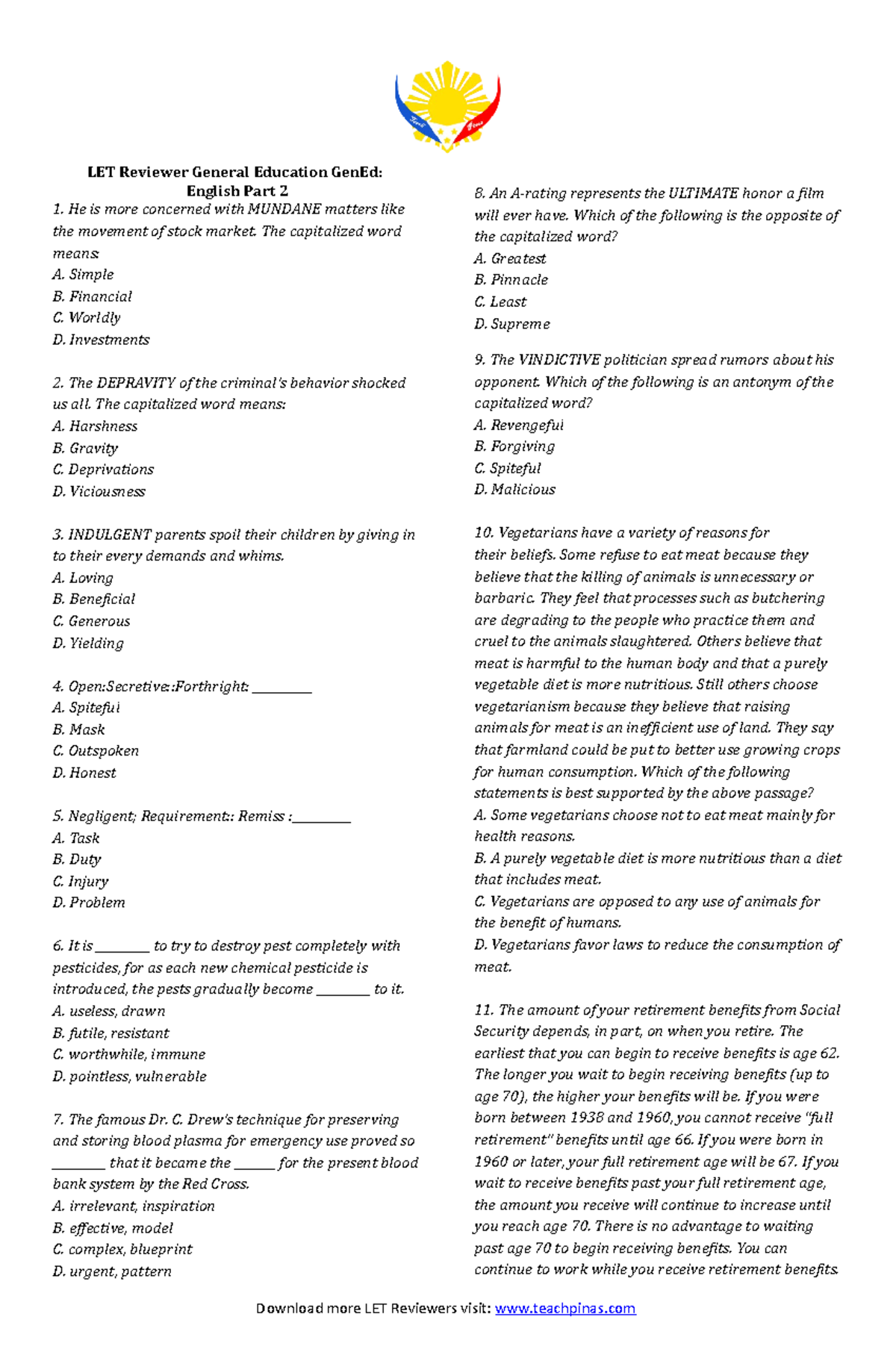 English Reviewer - LET Reviewer General Education GenEd: English Part 2 ...
