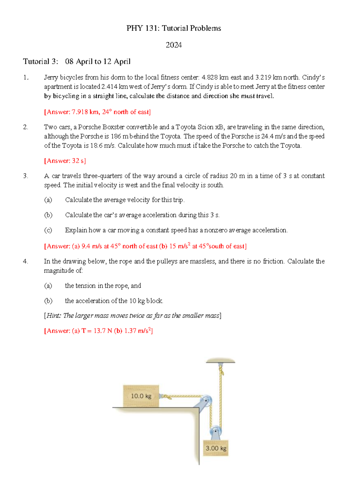 PHY 131 Tutorial 08 April - 20 12 April - PHY 131: Tutorial Problems 2024 Tutorial 3: 08 April ...