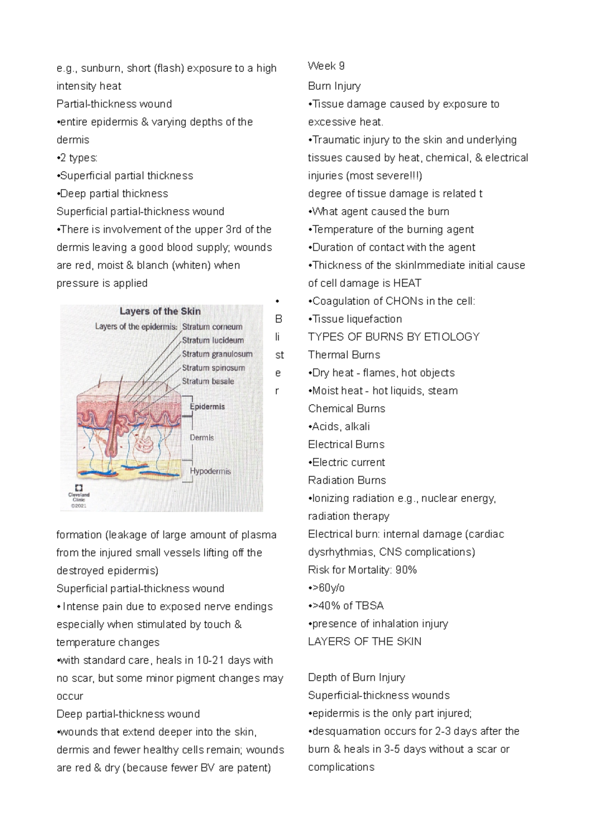 Copy-Paste - None - Week 9 Burn Injury Tissue damage caused by exposure ...