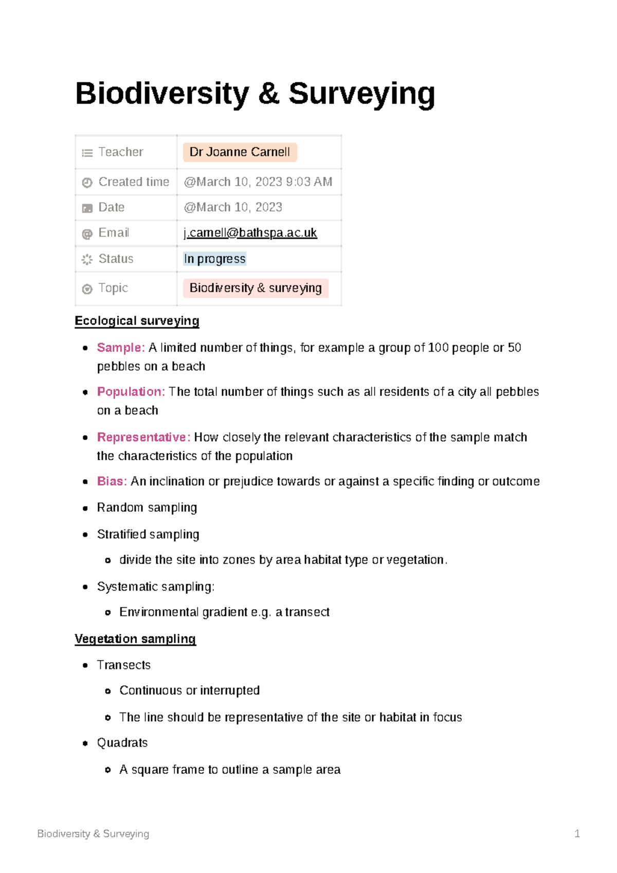 Biodiversity Surveying - Biodiversity & Surveying 1 Biodiversity ...
