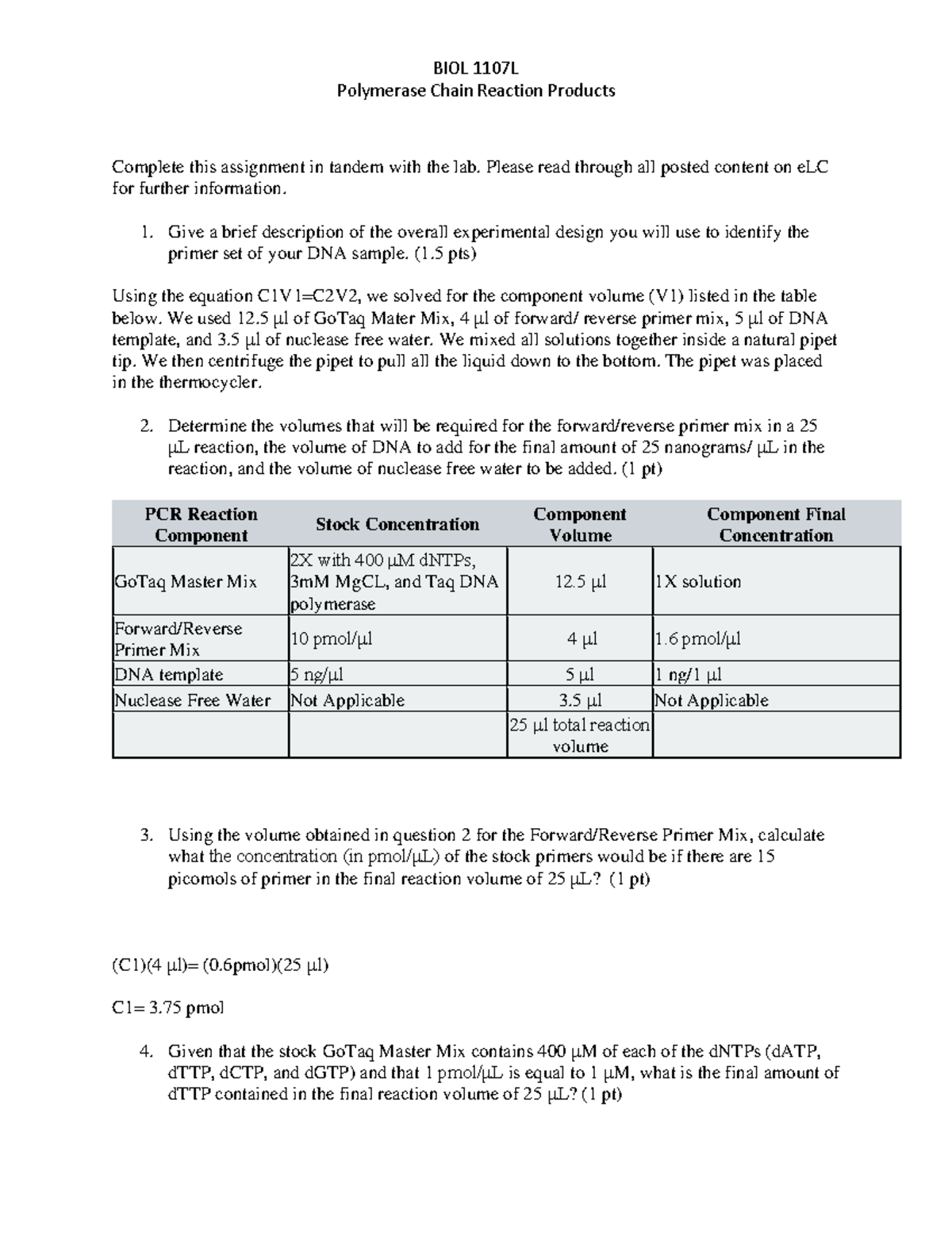 BIOL 1107L polymerse chain reactions lab - BIOL 1107L Polymerase Chain ...
