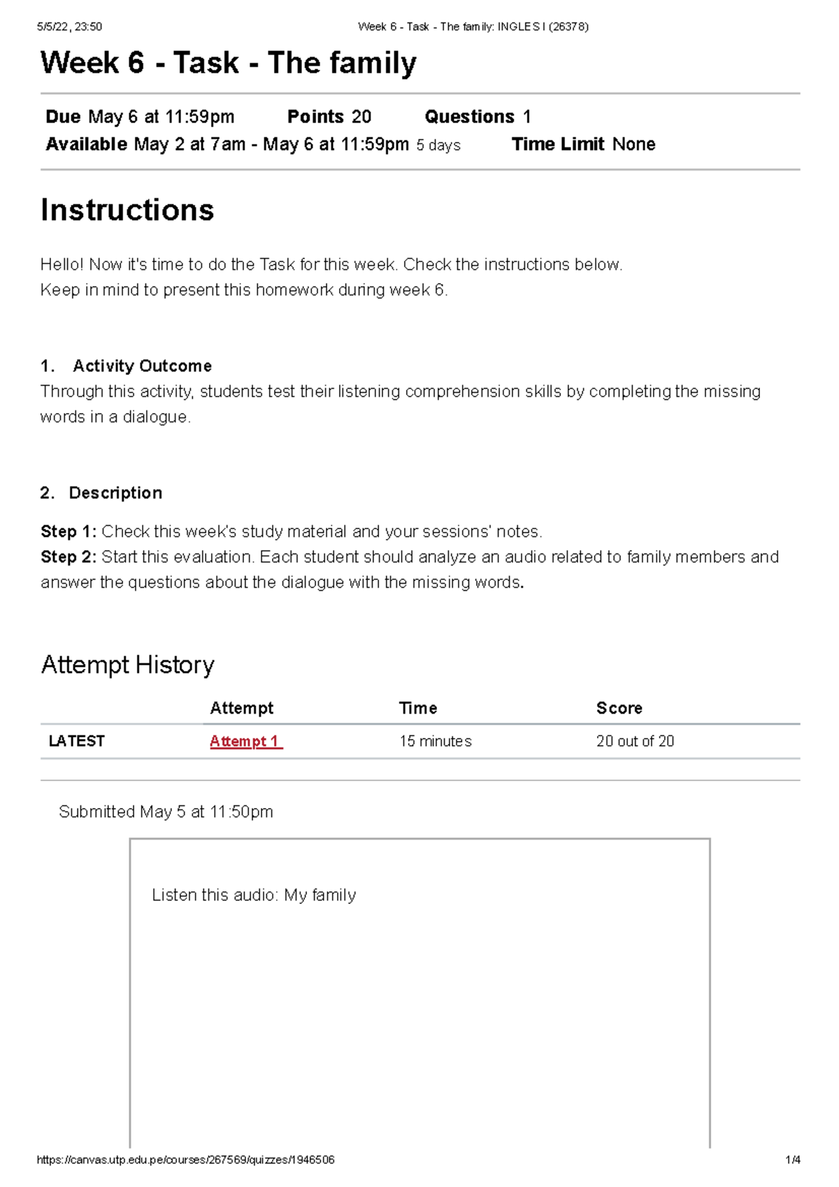 Week 6 - Task - The family - Week 6 - Task - The family Due May 6 at 11 ...