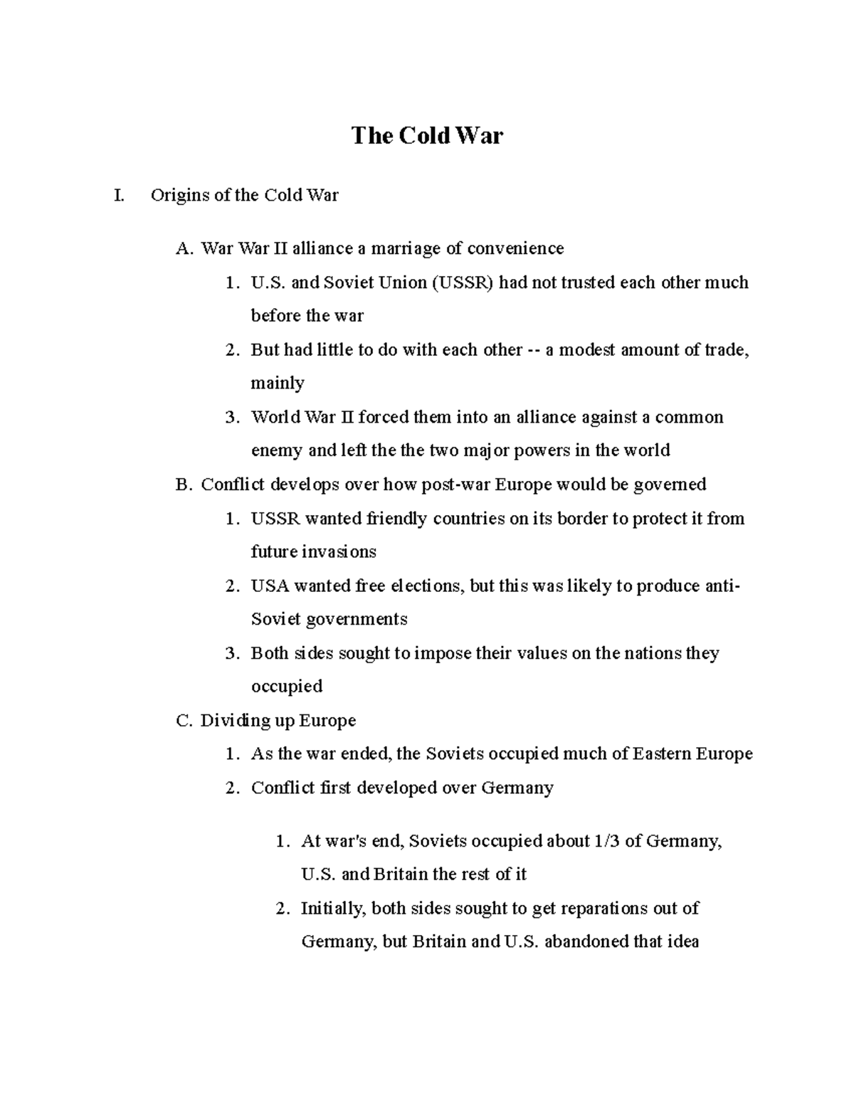 The Cold War - An examination of the United States after the Civil War ...