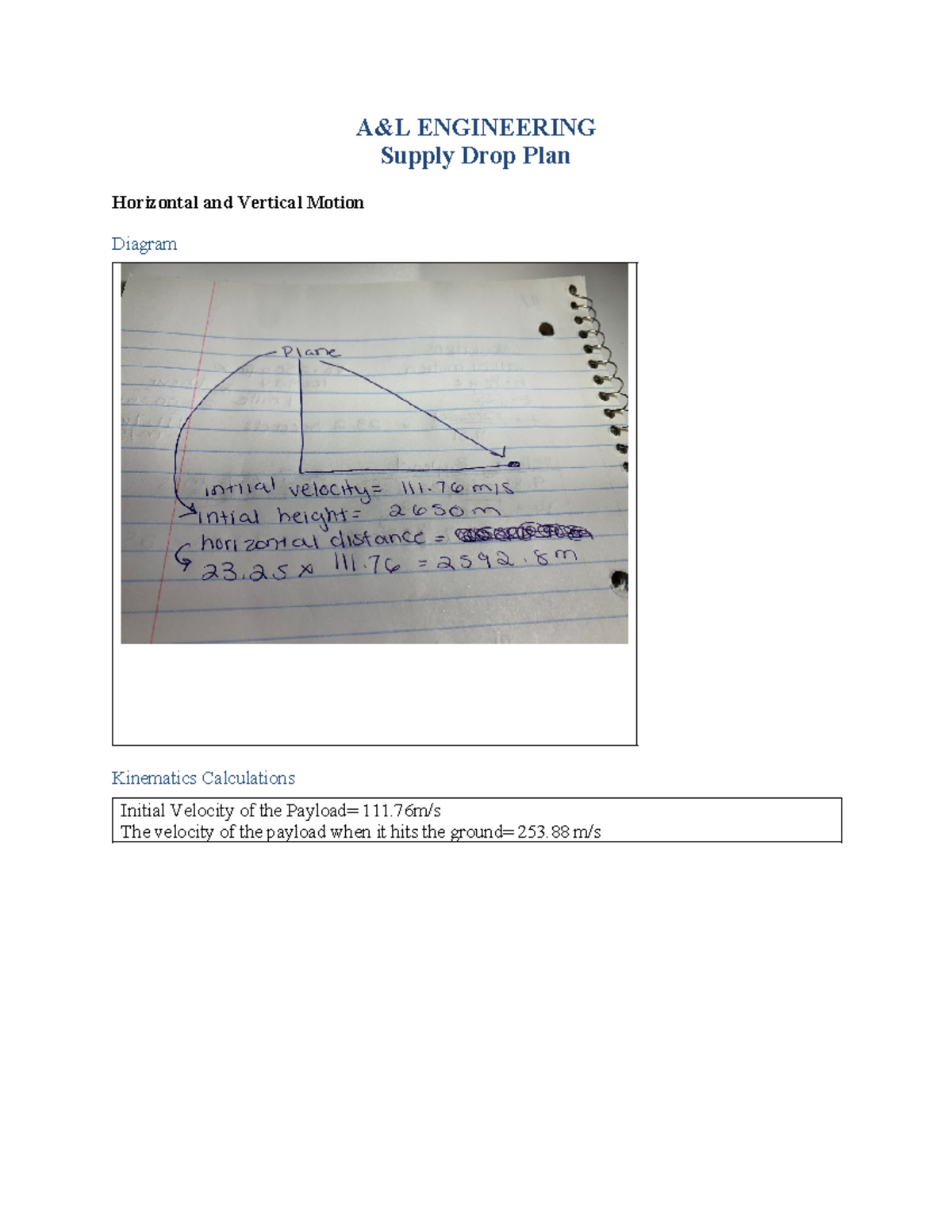 phy 150 intro physics 3-2 Project One: Objects in Motion - A&L ENGINEERING Supply Drop Plan ...