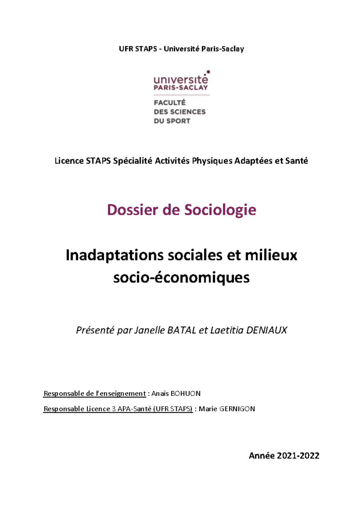 Inclusion et sport partagé - UFR STAPS - Université Paris-Saclay ...