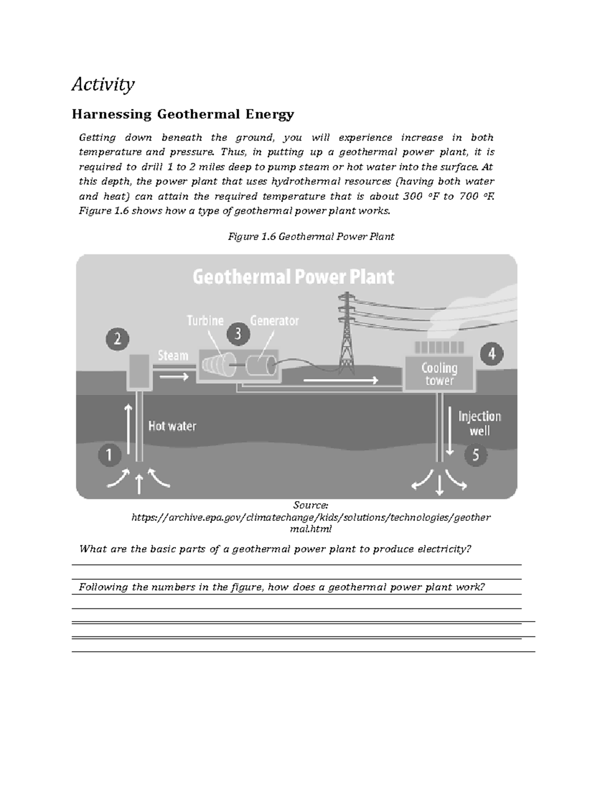 Activity Harnessing Geothermal Energy - Activity Harnessing Geothermal ...