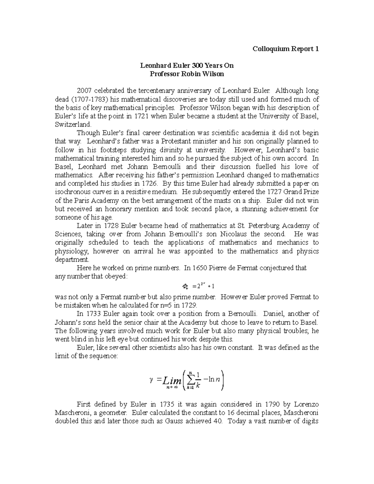 Lecture notes, lecture colloquium-example 1 - Colloquium Report 1 ...