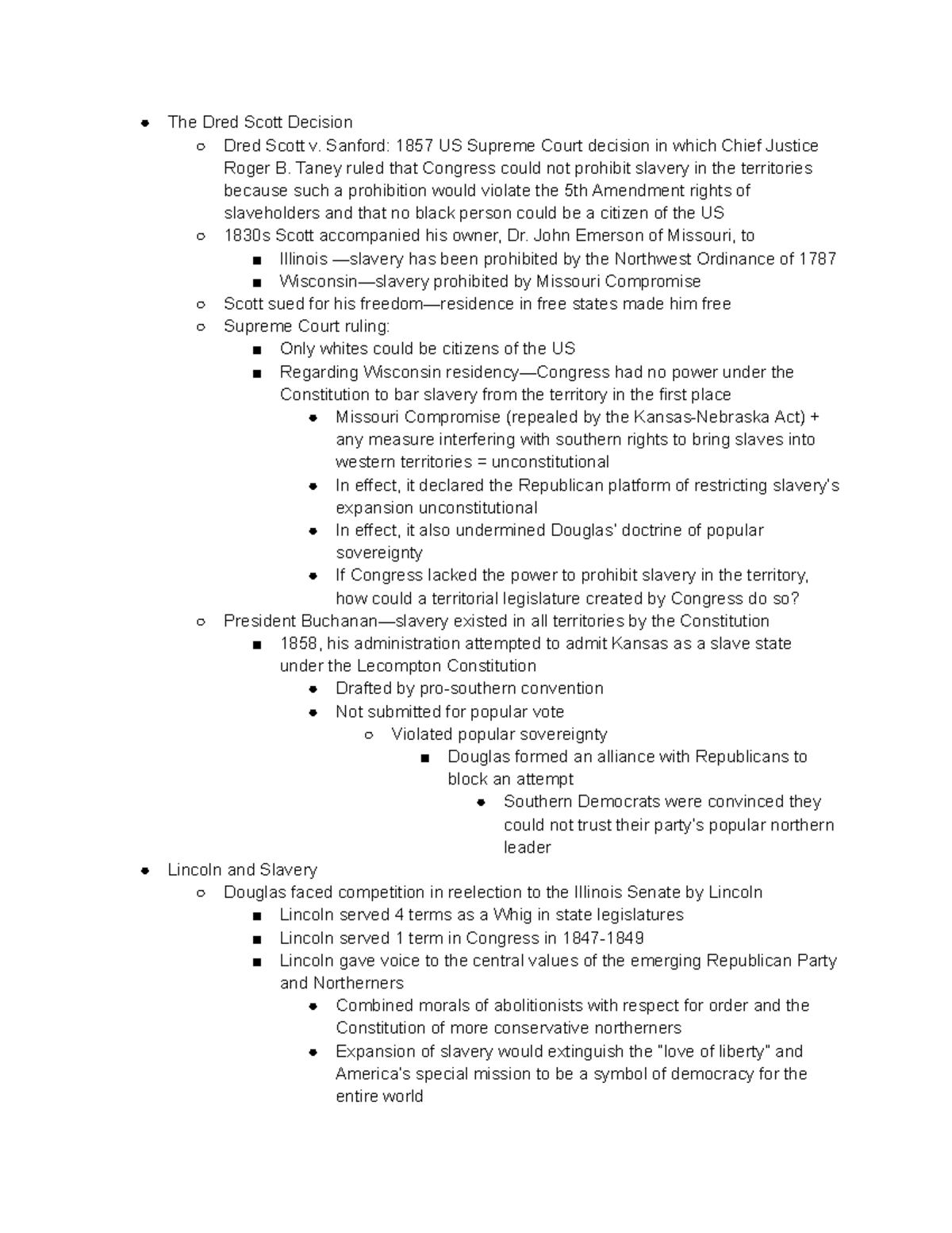 History notes chapter 13 - The Dred Scott Decision Dred Scott v ...