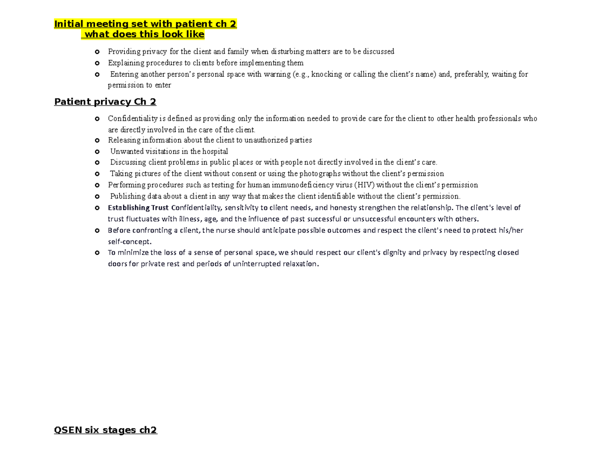 Exam1 - Initial meeting set with patient ch 2 what does this look like ...