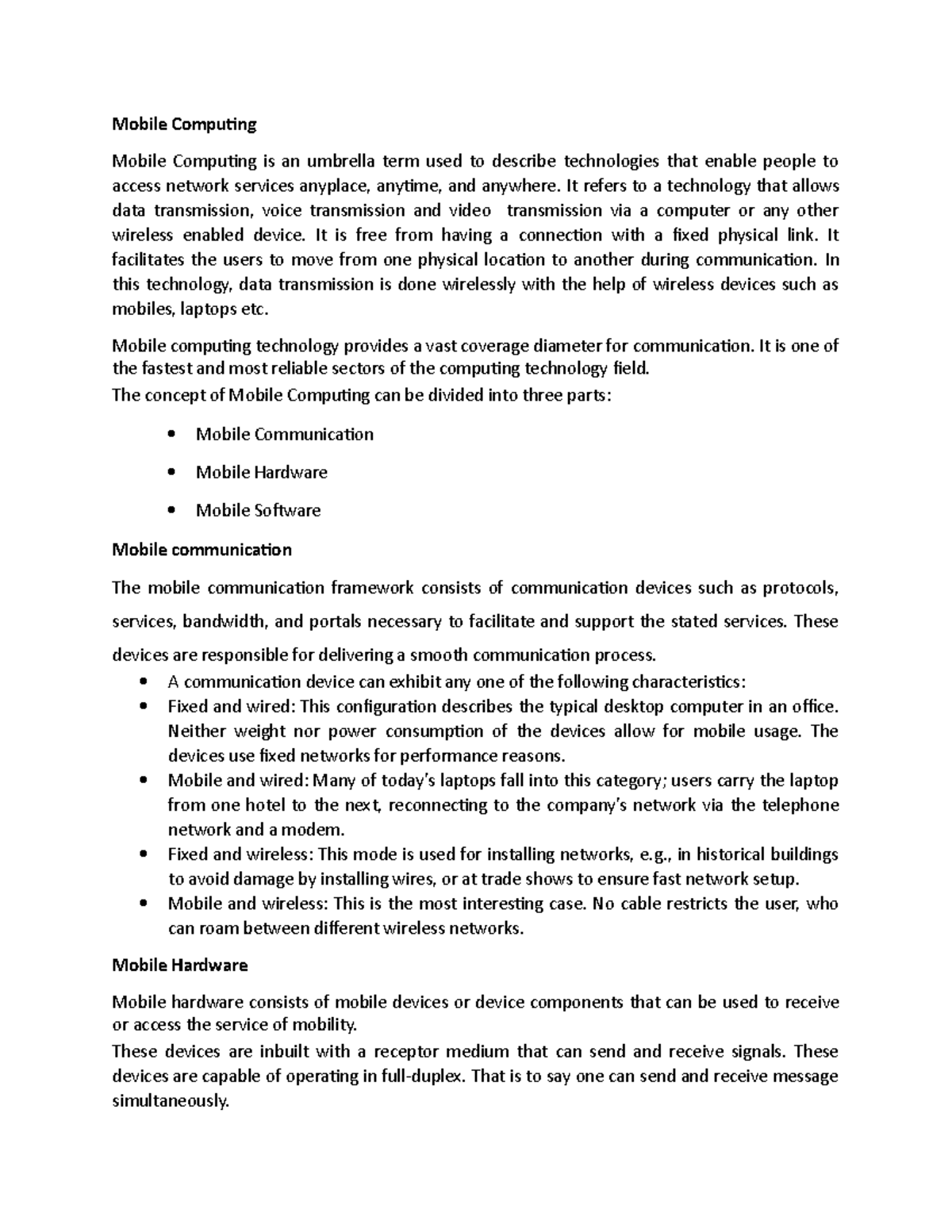 Mobile computing - Mobile Computing Mobile Computing is an umbrella ...