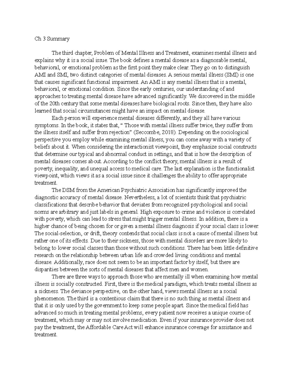 Ch 3 Summary - Ch 3 Summary The third chapter, Problem of Mental ...