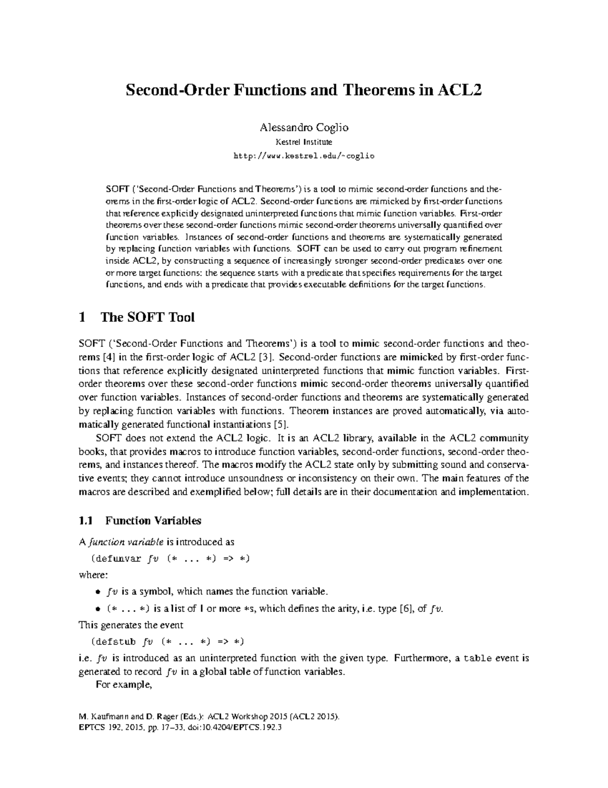 1509 - Notes - M. Kaufmann and D. Rager (Eds.): ACL2 Workshop 2015 ...