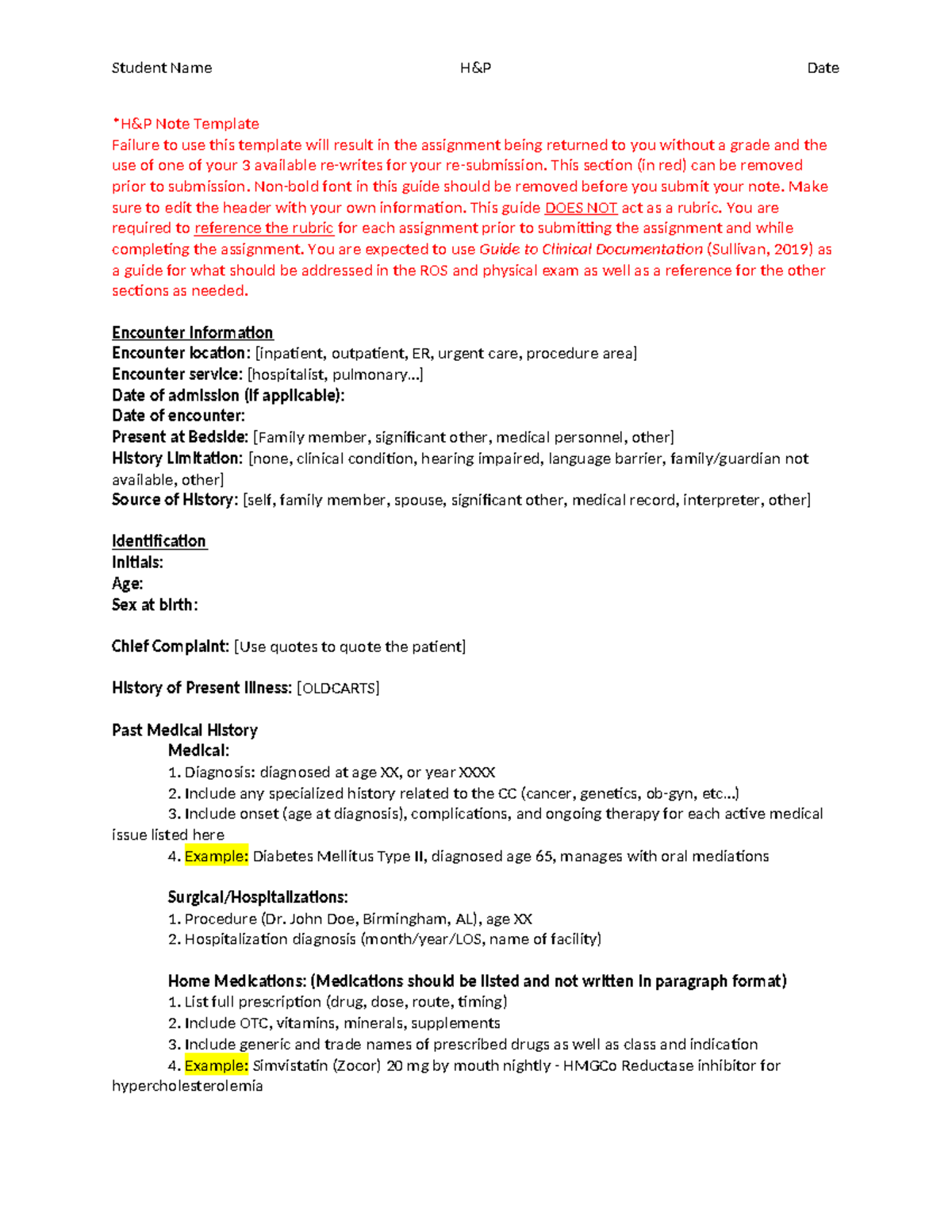 H&P Note Guide rev Dec 2022-2 - *H&P Note Template Failure to use this ...