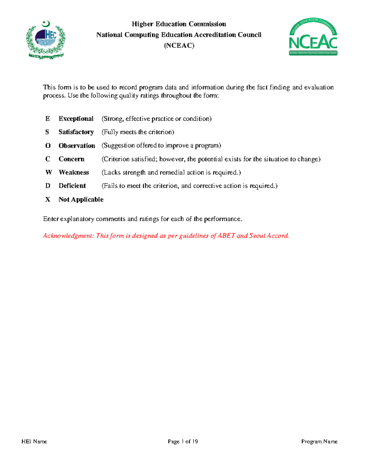 Criteria Verification Form-Accreditation Visit - Higher Education ...